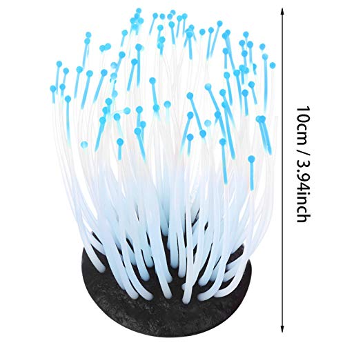 Artificial Sea Anemone Coral Vivid Plant for Aquarium Underwater Ornament Decor Fish Tank Garden Night Light(Blue)