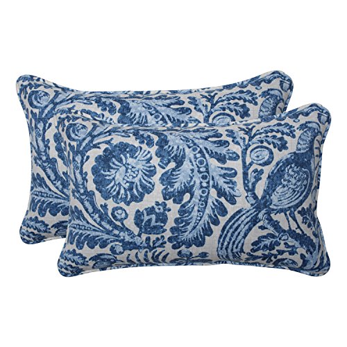 Pillow Perfect Paisley Outdoor/Indoor Lumbar Pillow Plush Fill, Weather, and Fade Resistant, Lumbar - 11.5" x 18.5", Blue/White Tucker Resist, 2 Count