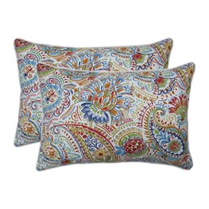 pillow perfect paisley outdoor/indoor large lumbar pillow plush fill, weather, and fade resistant, large lumbar - 16.5" x 24.5" blue/green gilford, 2 count