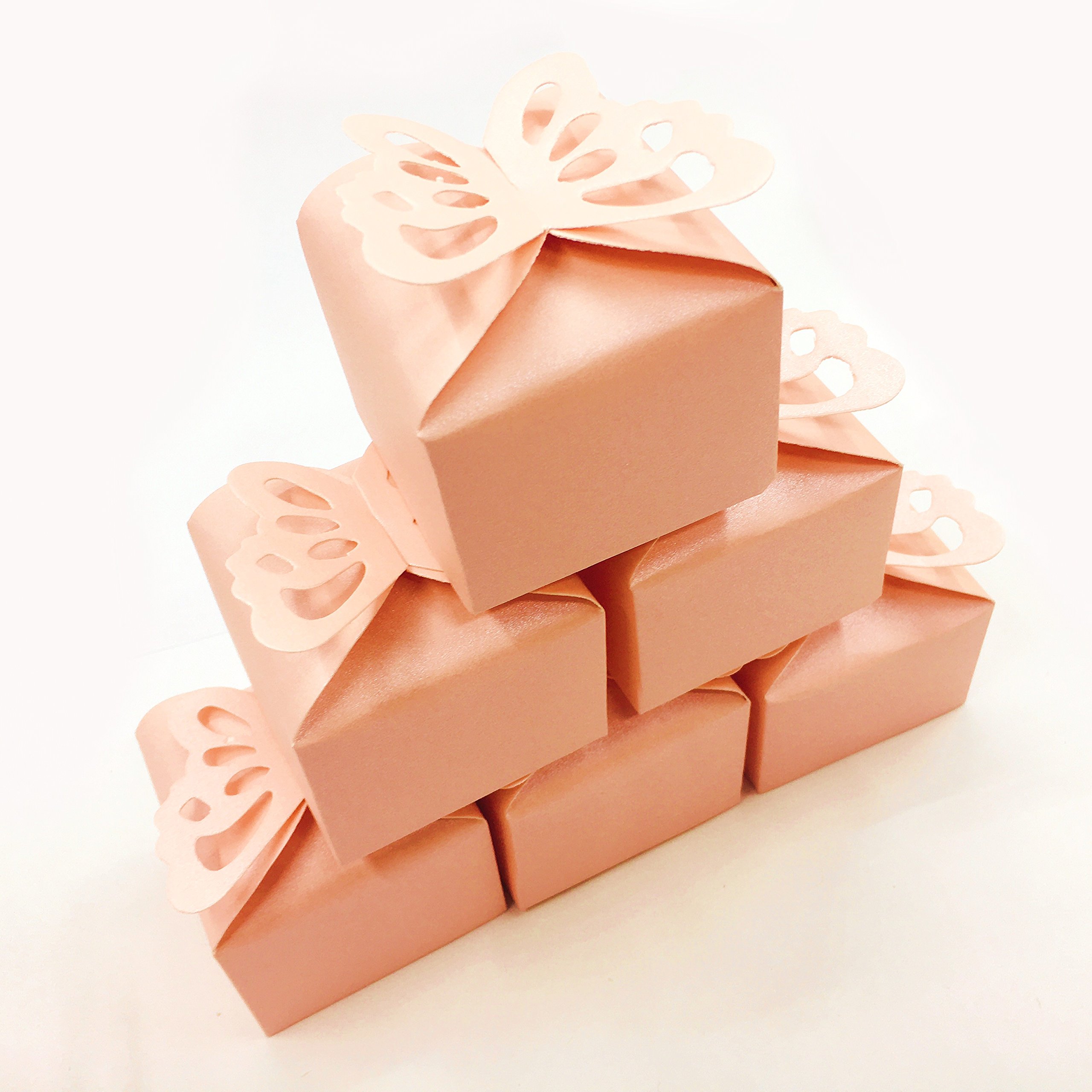 Pink Butterfly Candy Treat Boxes Set Wedding Party Favors Mother’s Day Birthday Baby Shower Party Small Gift Box Bulk Supplies 2x2x2 inch, 50pc