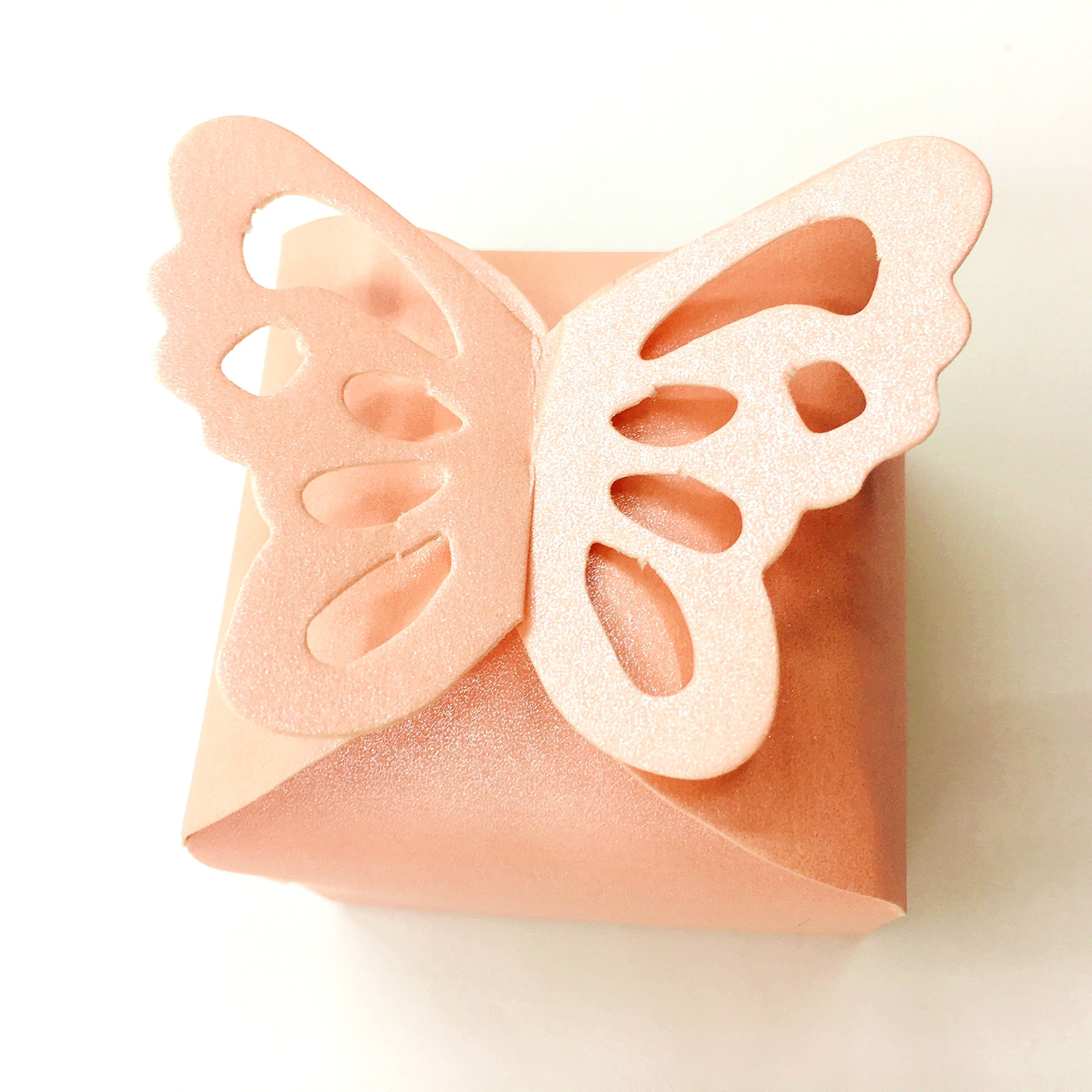 Pink Butterfly Candy Treat Boxes Set Wedding Party Favors Mother’s Day Birthday Baby Shower Party Small Gift Box Bulk Supplies 2x2x2 inch, 50pc