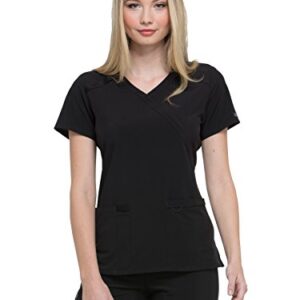 Dickies EDS Essentials, Mock Wrap Top Scrubs for Women with Four-Way Stretch and Moisture Wicking DK625, S, Black