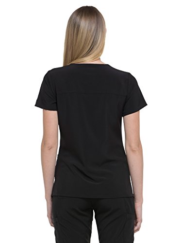 Dickies EDS Essentials, Mock Wrap Top Scrubs for Women with Four-Way Stretch and Moisture Wicking DK625, S, Black