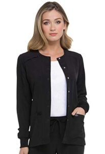 dickies eds essentials women warm up scrubs jacket snap front dk305, s, black