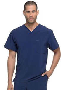 dickies eds essentials men scrubs top tuckable v-neck dk635, l, navy