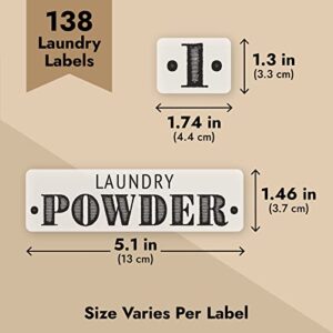 Talented Kitchen 138 Laundry Room Labels for Glass Jars and Containers, Preprinted Bold Farmhouse Stickers for Linen Closet, Bathroom and Home Office Organization, 4 Sizes