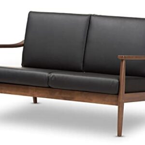 Baxton Studio Venza Faux Leather Loveseat in Black and Walnut Brown