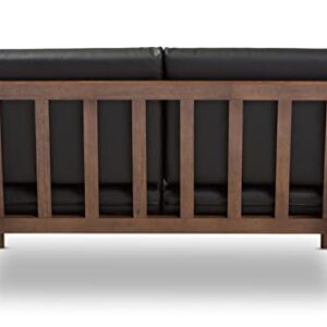 Baxton Studio Venza Faux Leather Loveseat in Black and Walnut Brown