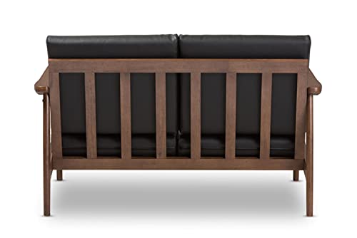 Baxton Studio Venza Faux Leather Loveseat in Black and Walnut Brown