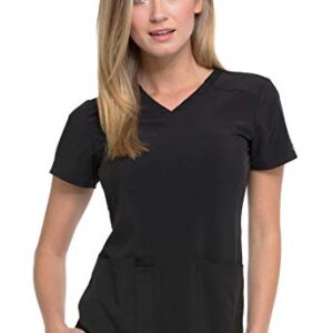 Dickies EDS Essentials Scrubs, V-Neck Womens Tops with Four-Way Stretch and Moisture Wicking DK615, S, Black