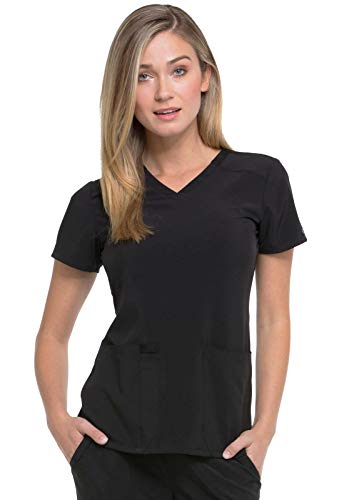 Dickies EDS Essentials Scrubs, V-Neck Womens Tops with Four-Way Stretch and Moisture Wicking DK615, S, Black