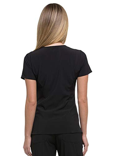 Dickies EDS Essentials Scrubs, V-Neck Womens Tops with Four-Way Stretch and Moisture Wicking DK615, S, Black