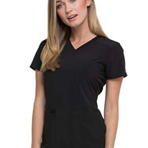 Dickies EDS Essentials Scrubs, V-Neck Womens Tops with Four-Way Stretch and Moisture Wicking DK615, S, Black