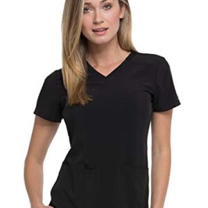 Dickies EDS Essentials Scrubs, V-Neck Womens Tops with Four-Way Stretch and Moisture Wicking DK615, S, Black