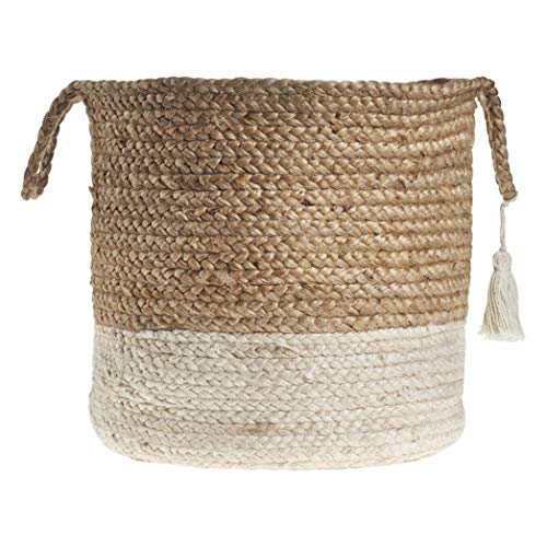 Ox Bay Betsy Two-Tone Natural Jute Woven Decorative Storage Basket With Handles