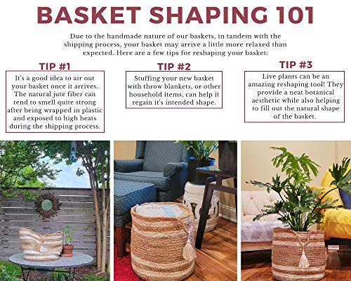 Ox Bay Betsy Two-Tone Natural Jute Woven Decorative Storage Basket With Handles