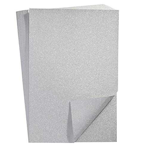 24 Sheets Silver Glitter Cardstock Paper for Scrapbooking, Arts, DIY Sparkle Crafts, 250gsm, Double-Sided (8 x 12 In)