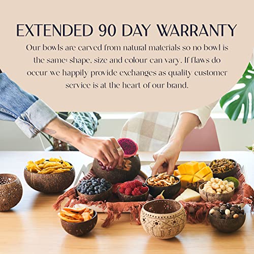 COCOBOWLCO Coconut Bowl & Wooden Spoons Bowl Set - Coconut Bowls, Eco Friendly Kitchen Decor, Acai Bowls, Smoothie Bowls - Birthday Gifts for Women (4, Polished)