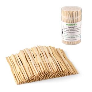 mini bamboo forks 3.5 inch, cocktail forks appetizer forks, small forks for appetizer, disposable/tiny/food picks for party fruit/charcuterie accessories, wooden/wood toothpick kids safe. 110 pcs