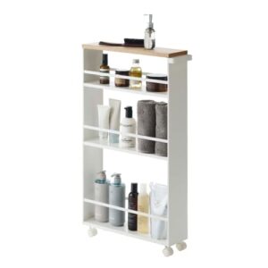 yamazaki home tower rolling slim storage cart with handle white