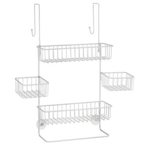 mDesign Steel Over the Door Shower Caddy - Hanging Shower Organizer Rack w/ 4 Baskets, 2 Hooks - In-Shower Hanging Caddy for Bathroom - Over Door Shower Caddy Hanger - Klypon Collection - Matte White