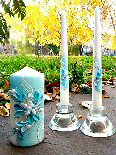 Magik Life Unity Candle Set for Wedding - Wedding Accessories for Reception and Ceremony - Decorative Pillars Teal