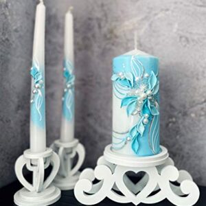 Magik Life Unity Candle Set for Wedding - Wedding Accessories for Reception and Ceremony - Decorative Pillars Teal