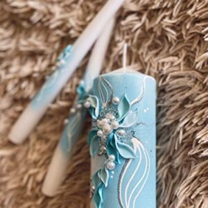 Magik Life Unity Candle Set for Wedding - Wedding Accessories for Reception and Ceremony - Decorative Pillars Teal