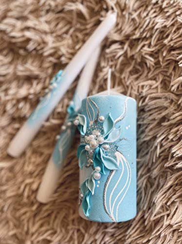 Magik Life Unity Candle Set for Wedding - Wedding Accessories for Reception and Ceremony - Decorative Pillars Teal