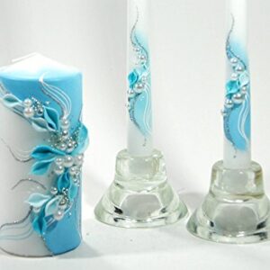 Magik Life Unity Candle Set for Wedding - Wedding Accessories for Reception and Ceremony - Decorative Pillars Teal