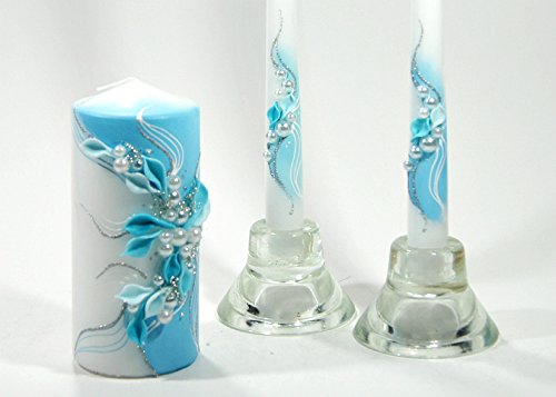 Magik Life Unity Candle Set for Wedding - Wedding Accessories for Reception and Ceremony - Decorative Pillars Teal