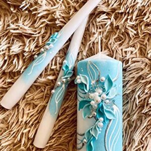 Magik Life Unity Candle Set for Wedding - Wedding Accessories for Reception and Ceremony - Decorative Pillars Teal