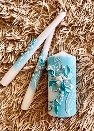 Magik Life Unity Candle Set for Wedding - Wedding Accessories for Reception and Ceremony - Decorative Pillars Teal