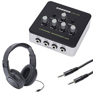 samson qh4 4-channel studio headphone amplifier + stereo headphones + stereo interconnect cable, 10 feet - top value amplifier bundle