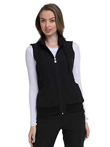 HeartSoul Break On Through Women Scrubs Vest Zip Front HS500, M, Black