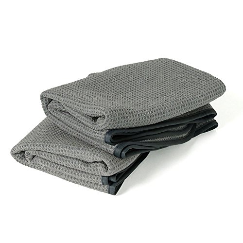 Liquid X Gray Matter Extra Large Waffle Weave Microfiber Drying Towel with Silk Edges - 25in x 36in (2 Pack)