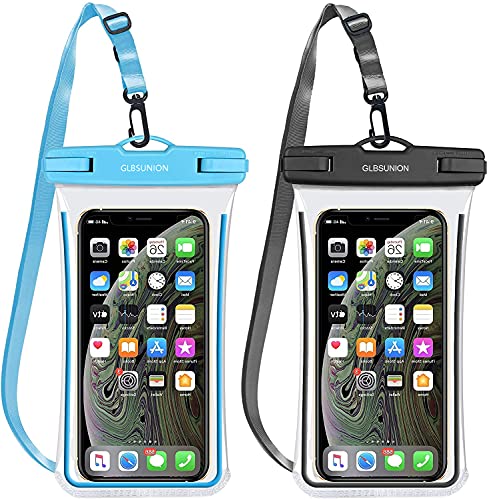 GLBSUNION Universal Waterproof Phone Case,2-Pack Waterproof Phone Lanyard Dry Bag Pouch for iPhone 14 13 12 11 Pro Xs Max Plus Galaxy S22 LG up to 8",Protective Pouch for Pool Beach Kayaking Travel