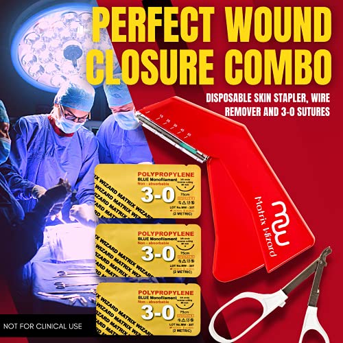 Sterile Suture Thread with Needle Plus Disposable Preloaded 55 Wire Stapler Tool - Medics, EMT, Nursing First Aid Surgical Suture Practice Kit; Outdoor Emergency Wound Training Set; Vet Use