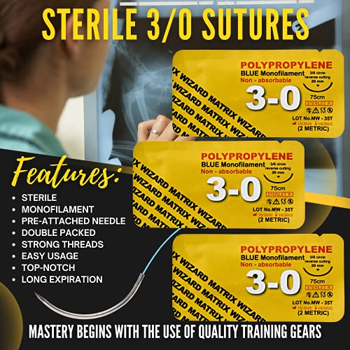 Sterile Suture Thread with Needle Plus Disposable Preloaded 55 Wire Stapler Tool - Medics, EMT, Nursing First Aid Surgical Suture Practice Kit; Outdoor Emergency Wound Training Set; Vet Use