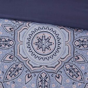 Intelligent Design Odette Cozy Comforter Set Casual Boho Medallion Floral Design Modern All Season Bedding with Matching Sham, Decorative Pillow, Full/Queen, Odette Blue 5 Piece