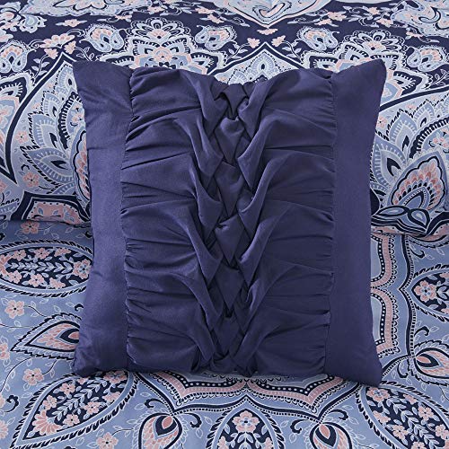 Intelligent Design Odette Cozy Comforter Set Casual Boho Medallion Floral Design Modern All Season Bedding with Matching Sham, Decorative Pillow, Full/Queen, Odette Blue 5 Piece