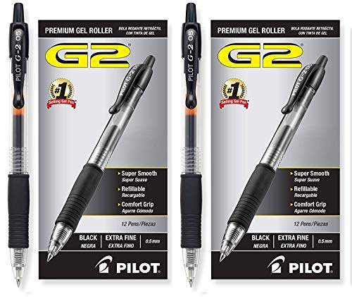 Pilot G2 Retractable Premium Gel Ink Roller Ball Pens, Extra Fine, 24 Pack, Black