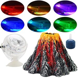 ormeli aquarium volcano ornament kit colorful led spotlight air bubbler stone for aquarium fish tank decorations (air oxygen pump and tube is not included)