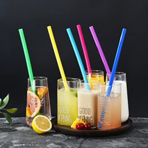 ALINK Reusable Silicone Smoothie Straws, 12” Extra Long Flexible Half Gallon Replacement Straws for Tall Travel Mug, 32 oz 40 oz YETI/RTIC Tumbler, Set of 6 with Brush