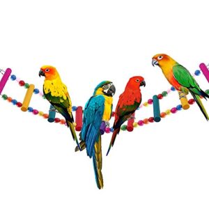 littlegrass 12 steps bird toys 31 inch wood bird ladder, step parrot ladder swing bridge,bird cage accessories decorative flexible cage wooden rainbow toy parakeet birdcage training