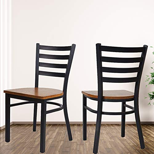 KARMAS PRODUCT Black Metal Dining Chairs Fully Assembled with Solid Wood Seat, Kitchen Restaurant Dining Room Chair Stackable Bistro Cafe Heavy Duty Side Chairs,Set of 2