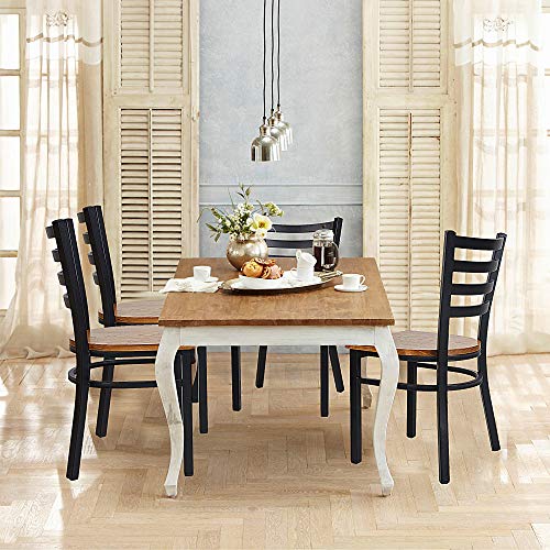 KARMAS PRODUCT Black Metal Dining Chairs Fully Assembled with Solid Wood Seat, Kitchen Restaurant Dining Room Chair Stackable Bistro Cafe Heavy Duty Side Chairs,Set of 2