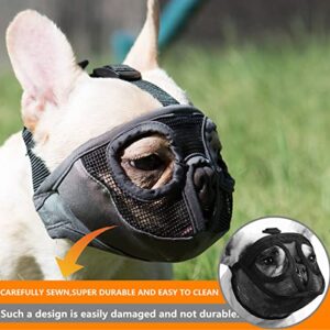 JYHY Short Snout Dog Muzzles- Adjustable Breathable Mesh Bulldog Muzzle for Biting Chewing Barking Training Dog Mask,Black(Eyehole) M