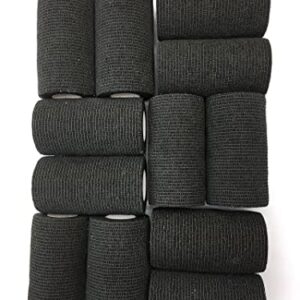 WildCow 4" Black Vet Wrap Tape Bulk, 12 Pack Cohesive Bandage Wrap, Self Adherent Grip Rolls