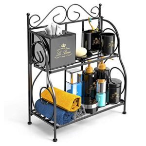 bathroom countertop organizer, f-color 2 tier collapsible kitchen counter spice rack jars bottle shelf organizer rack, black